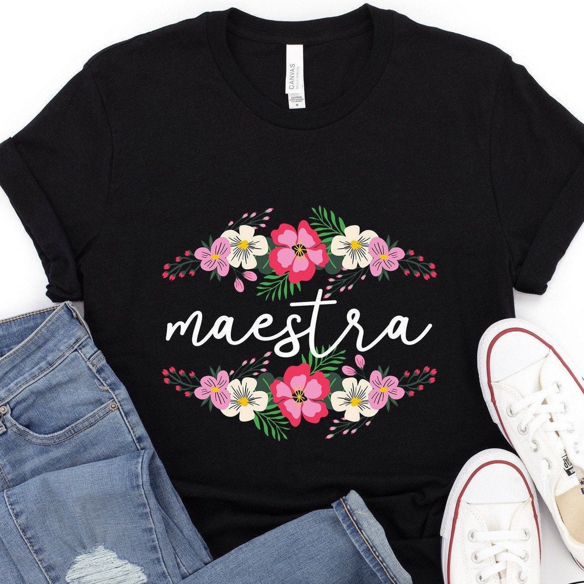 Maestra Shirt Spanish Tshirt Bilingual Teacher Flower - Etsy