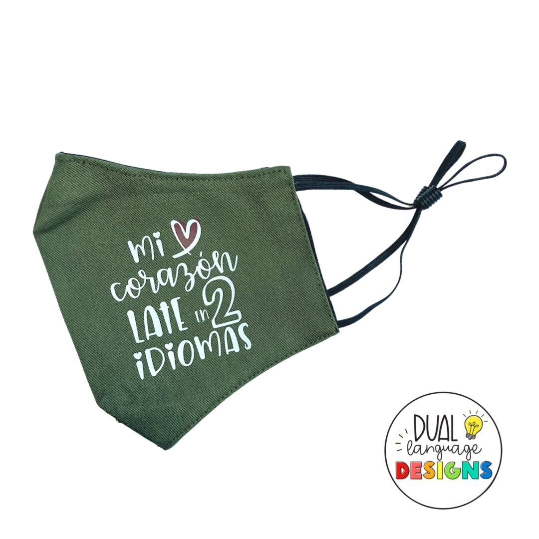 Mi Corazón Late En Dos Idiomas Spanish Face Mask Face Covering ...