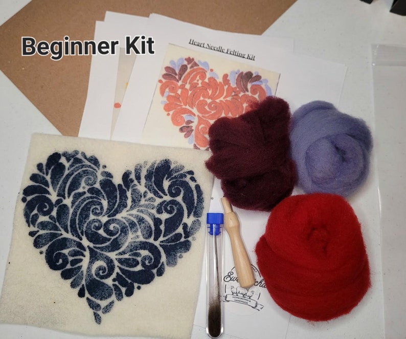 Heart Needle Felt Painting Kit- Beginner Wool Felting- Felted Picture ...