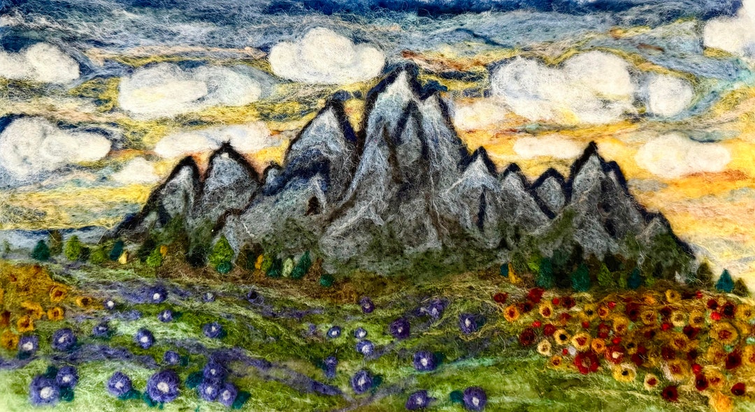 Mountain Landscape Needle Felting Kit- Felted Picture Kit- Paint With ...