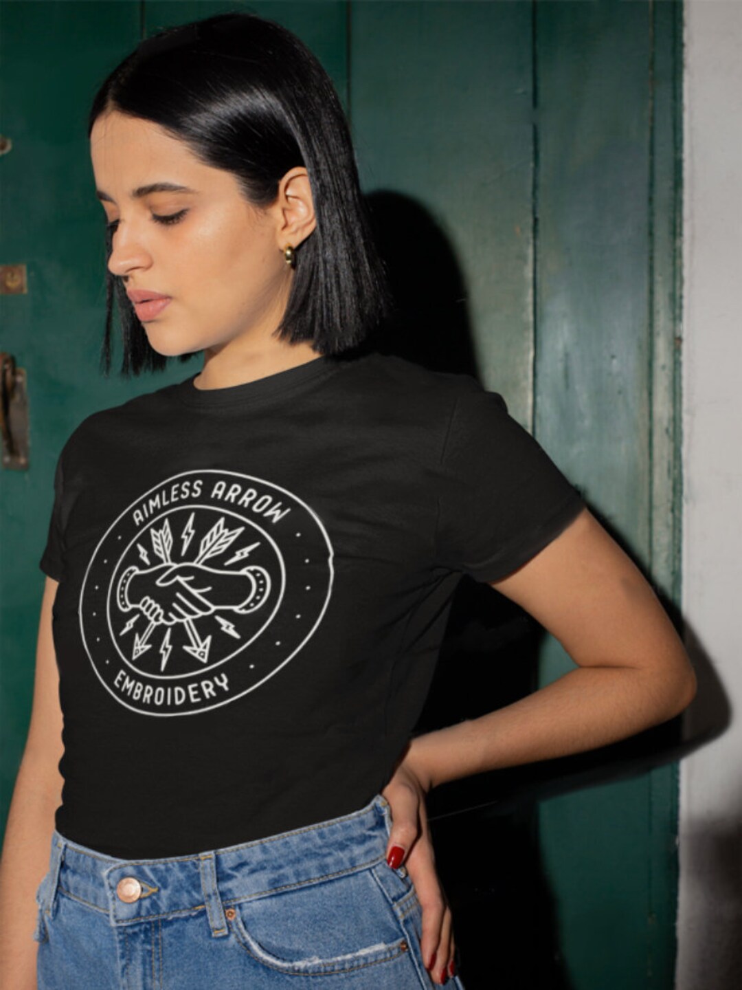 Aimless Arrow Embroidery Black T-shirt - Etsy