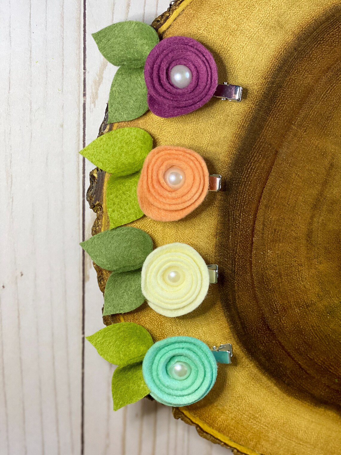 Spring Pigtail Hair Clips Spring Flower Hair Clip Felt Flower - Etsy