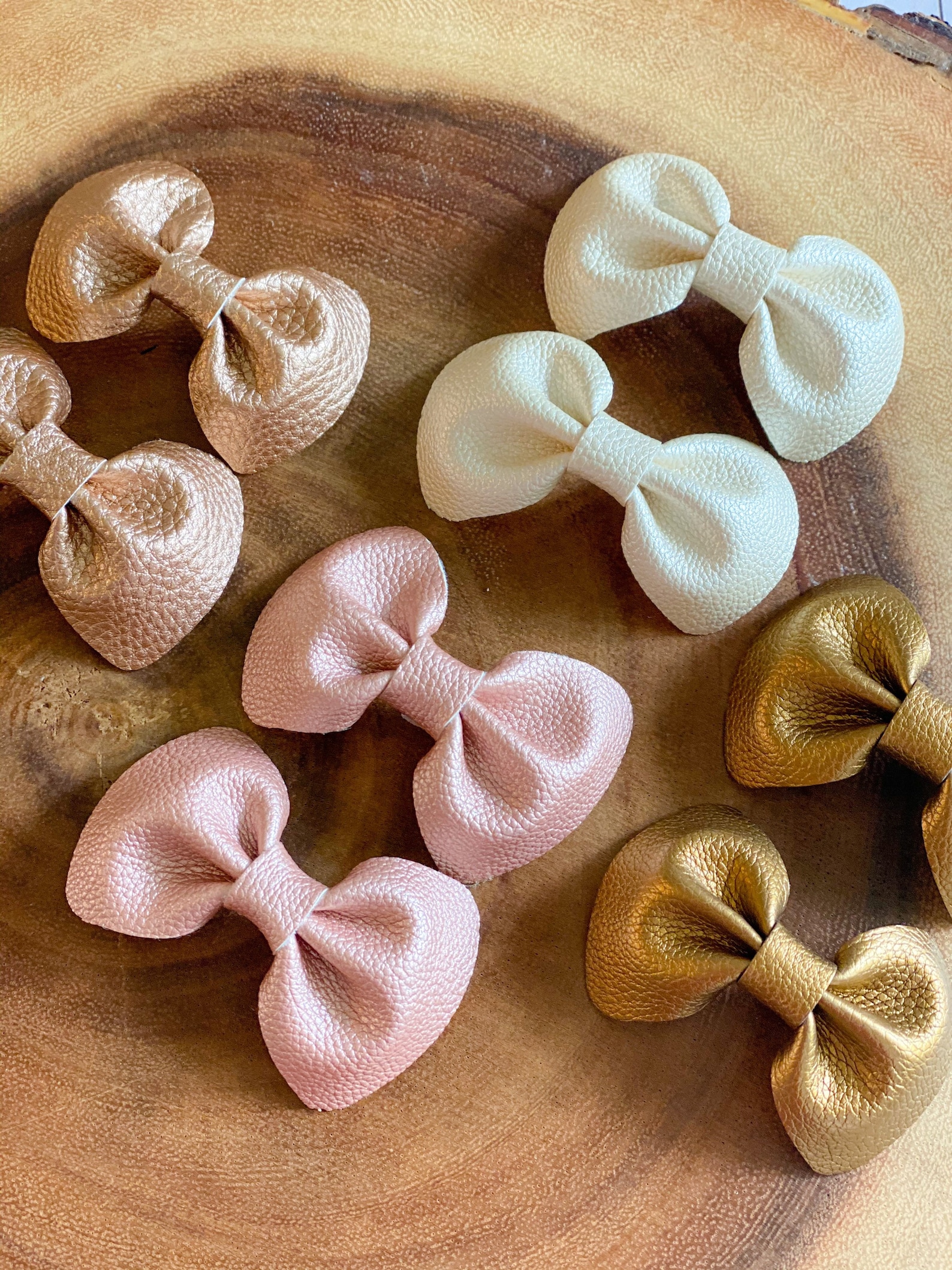 Cream Leather Bows Pigtail Hair Clips Set of 2 Hair Clips Faux - Etsy