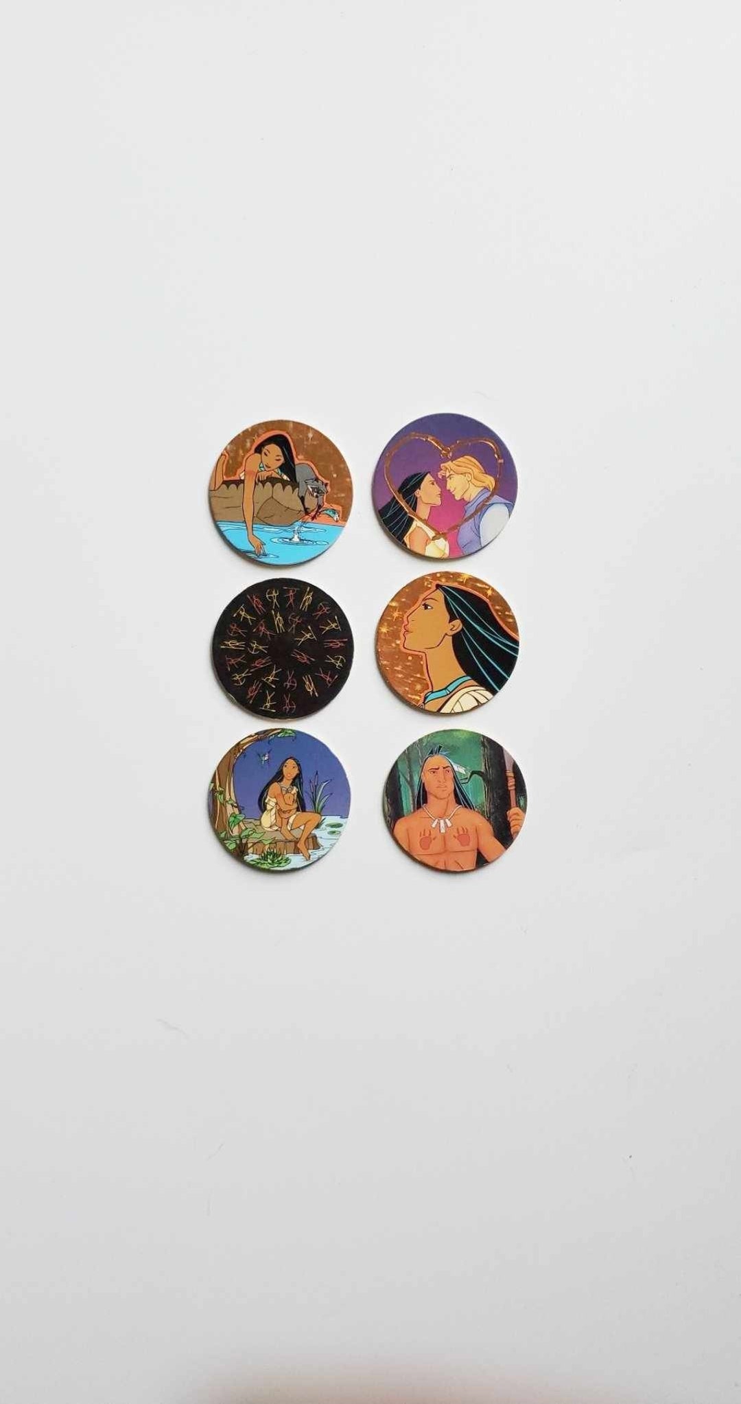 Vintage Disney Pocahontas Pogs,rare Set of 6 Collectable Nostalgic Milk ...