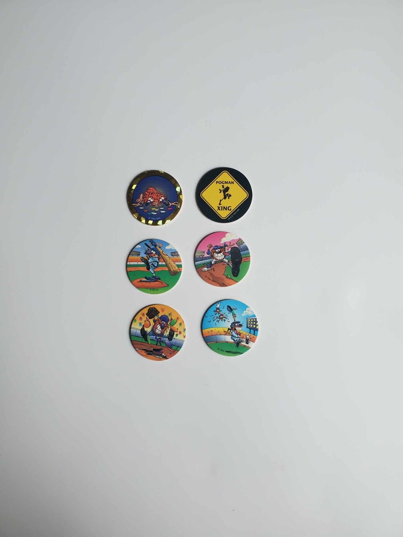 Vintage WPF Pogman Pogs,rare Set of 6 Collectable Nostalgic Milk Caps ...