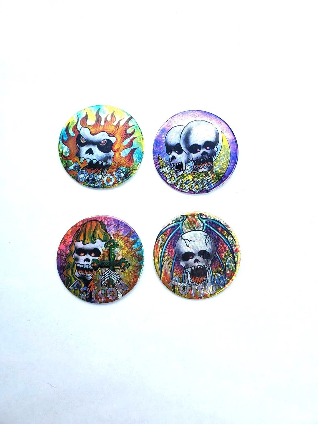 Vintage Poison Pogs,rare Set of 4 Collectable Nostalgic Milk Caps ...