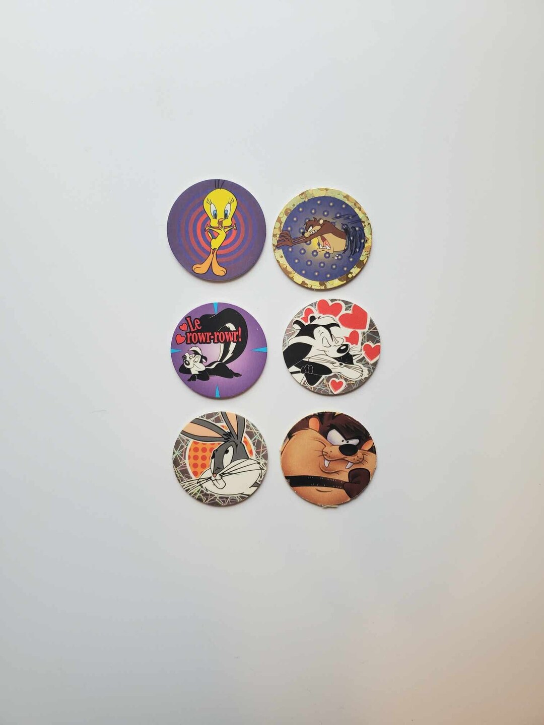 Vintage Looney Tunes Pogs,rare Set of 6 Collectable Nostalgic Milk Caps ...