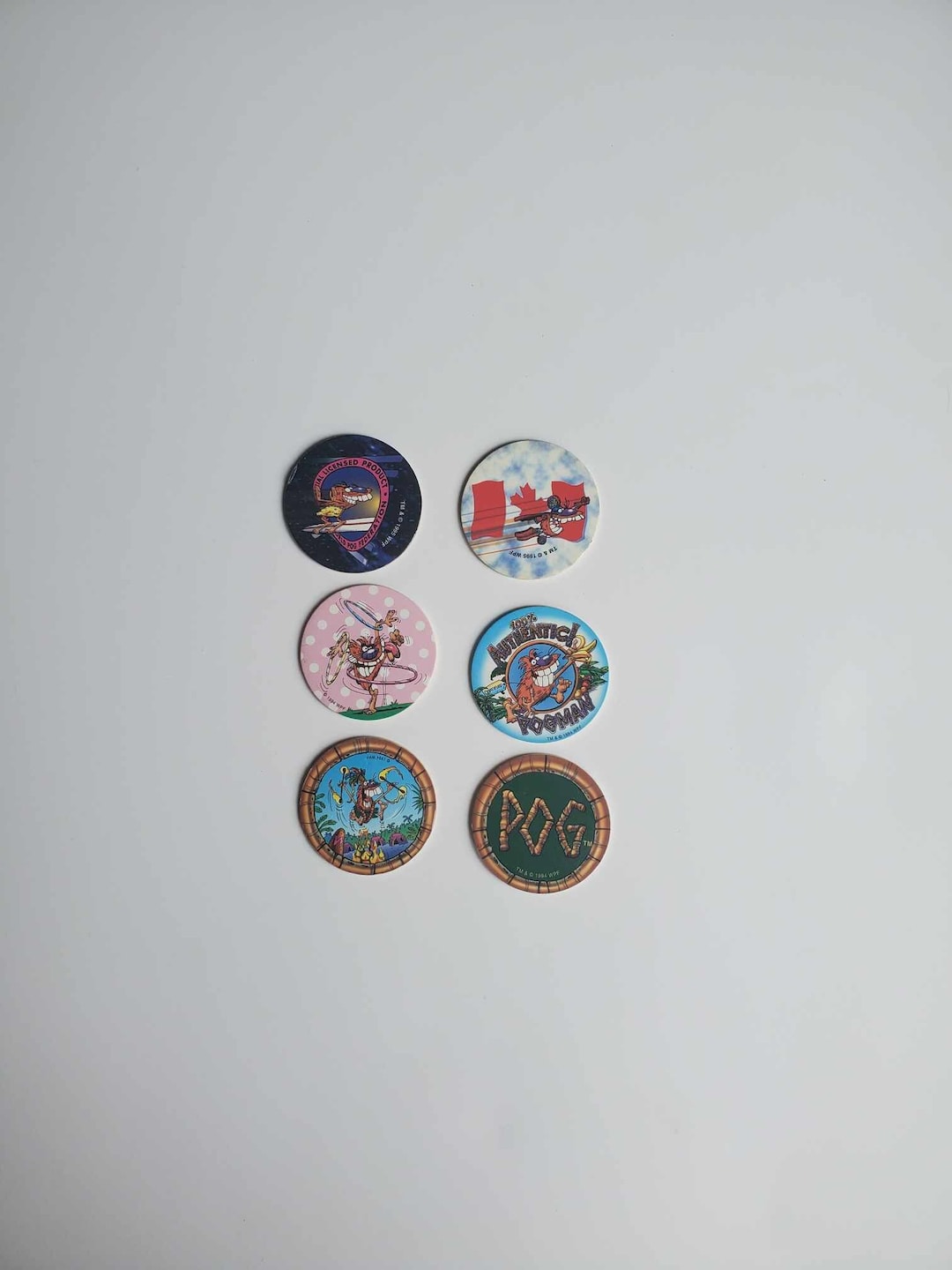 Vintage WPF Pogman Pogs,rare Set of 6 Collectable Nostalgic Milk Caps ...