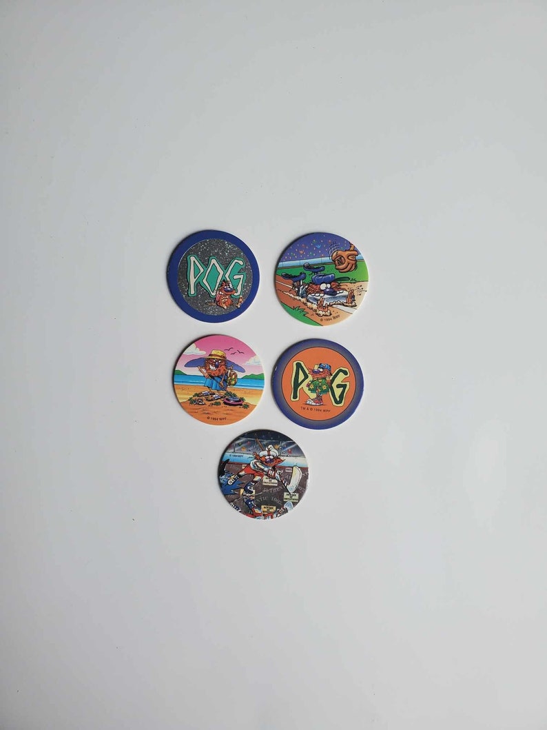 Vintage WPF Pogman Pogs,rare Set of 5 Collectable Nostalgic Milk Caps ...