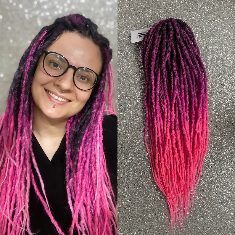 Synthetic Crochet Dreadlocks Hair Extensions Bright Pink Ombre Natural ...