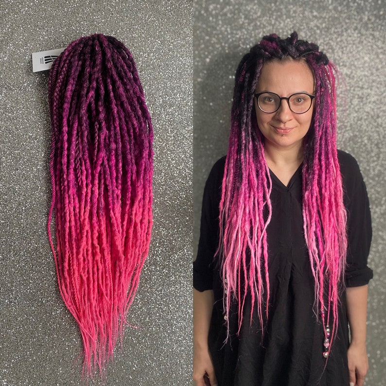 Synthetic Crochet Dreadlocks Hair Extensions Bright Pink Ombre Natural ...