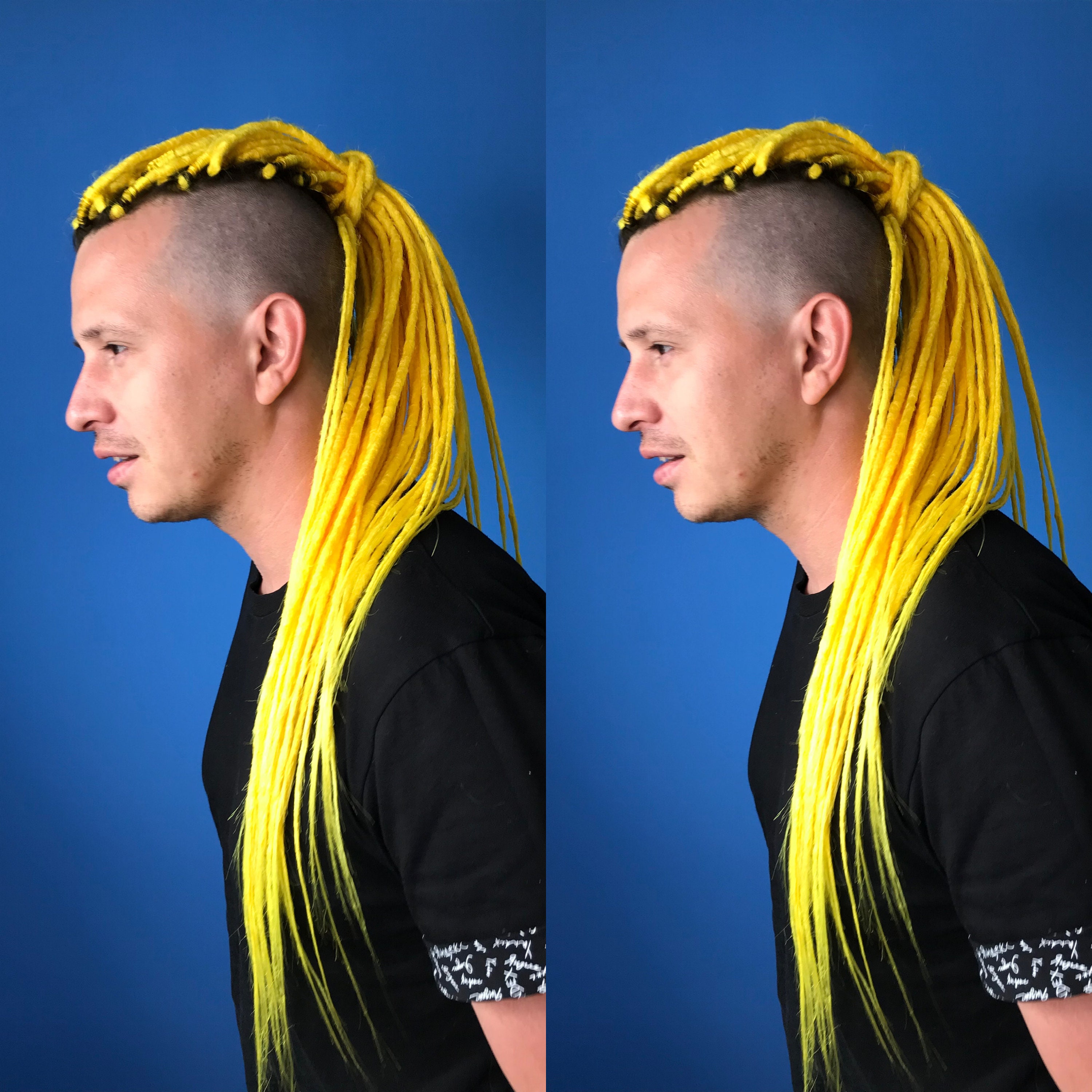 Men's Bright Yellow Custom Synthetic Dreadlocks Hair Extensions Lumpy ...