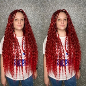Bright Red Curly Dreadlocks Hair Extensions Synthetic Wavy Dreads Long ...
