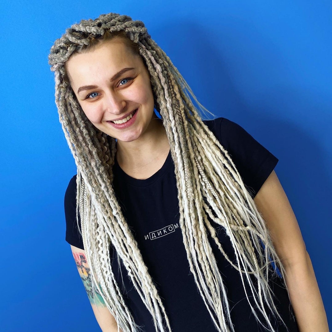 Ash Blonde Ombre DE Dreads and Braids - Synthetic Dreadlocks Silver Hair Extensions Long ...
