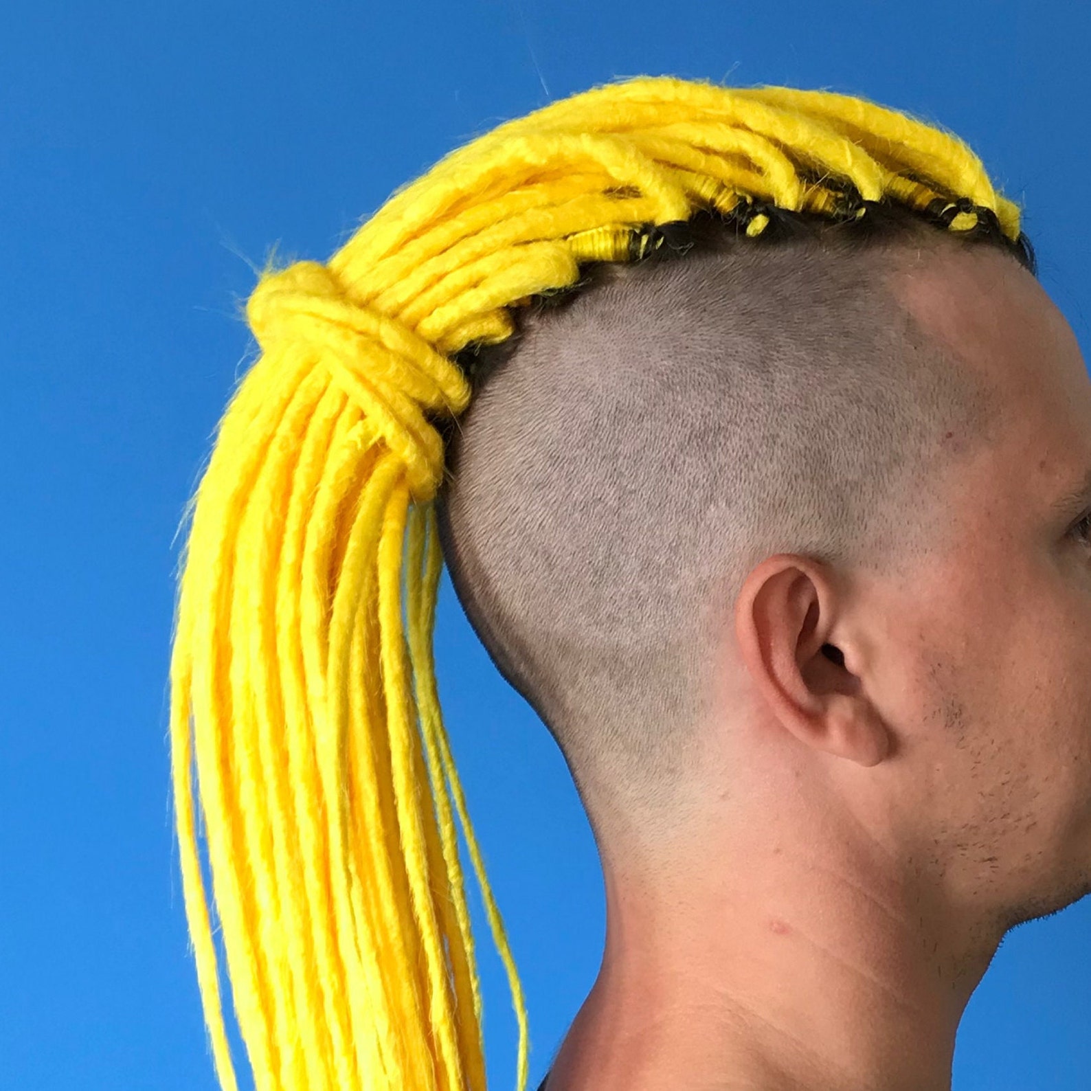 Men's Bright Yellow Custom Synthetic Dreadlocks Hair Extensions Lumpy ...