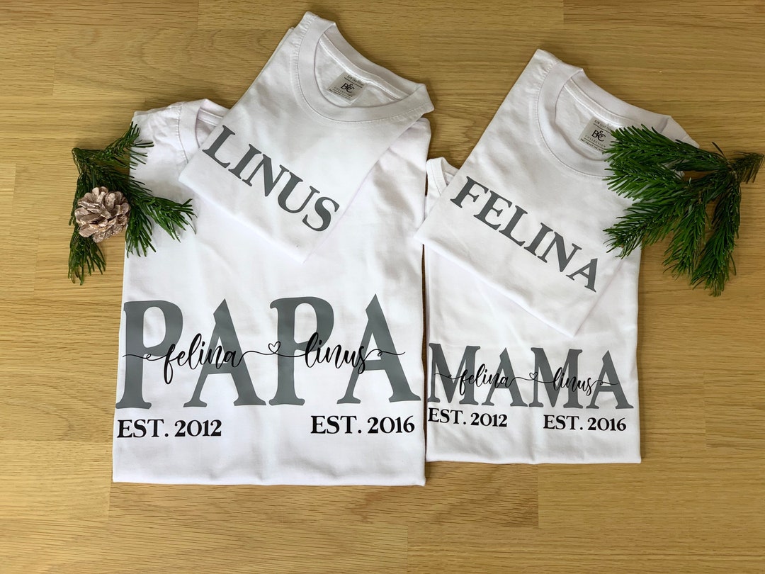 MAMA PAPA 2xchildren's NAME 4-piece Shirt Set / Personalized Family T ...