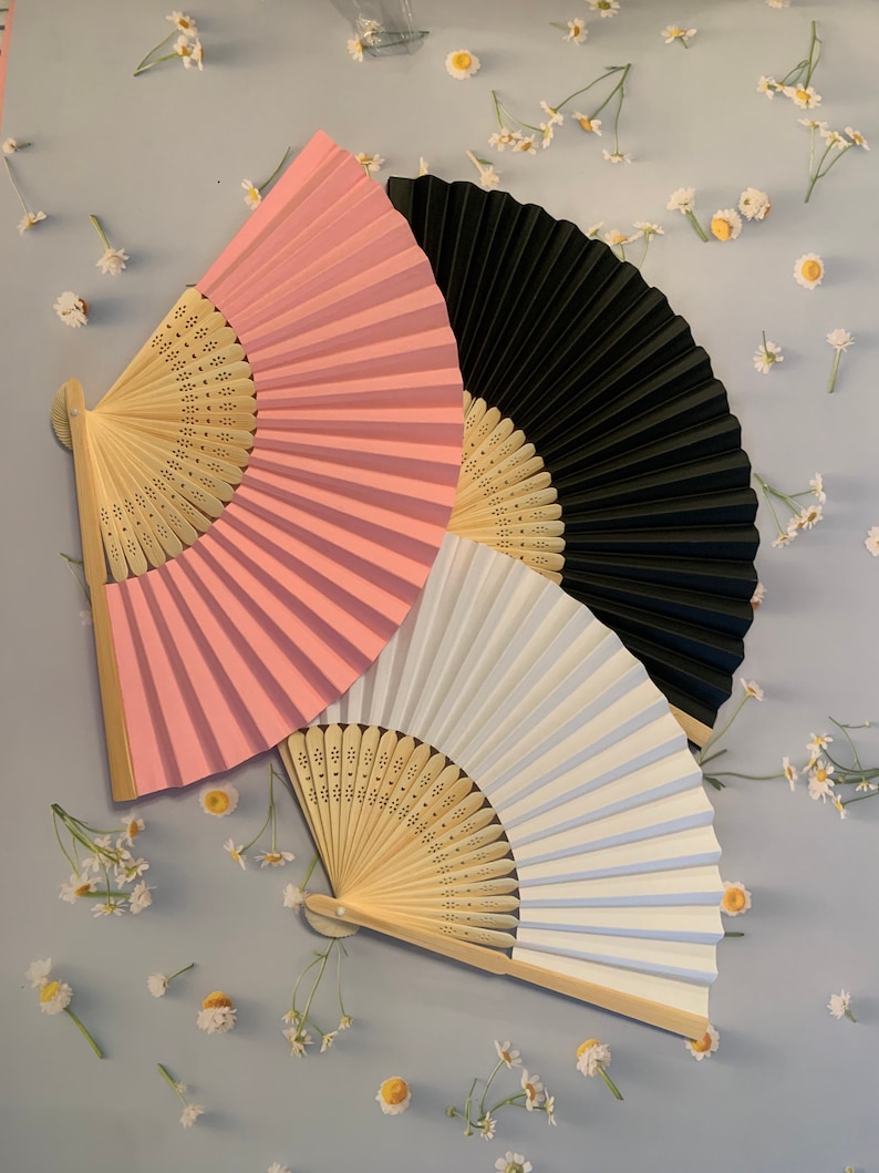 Paper and Bamboo Personalised Hand Fan White Pink Black - Etsy
