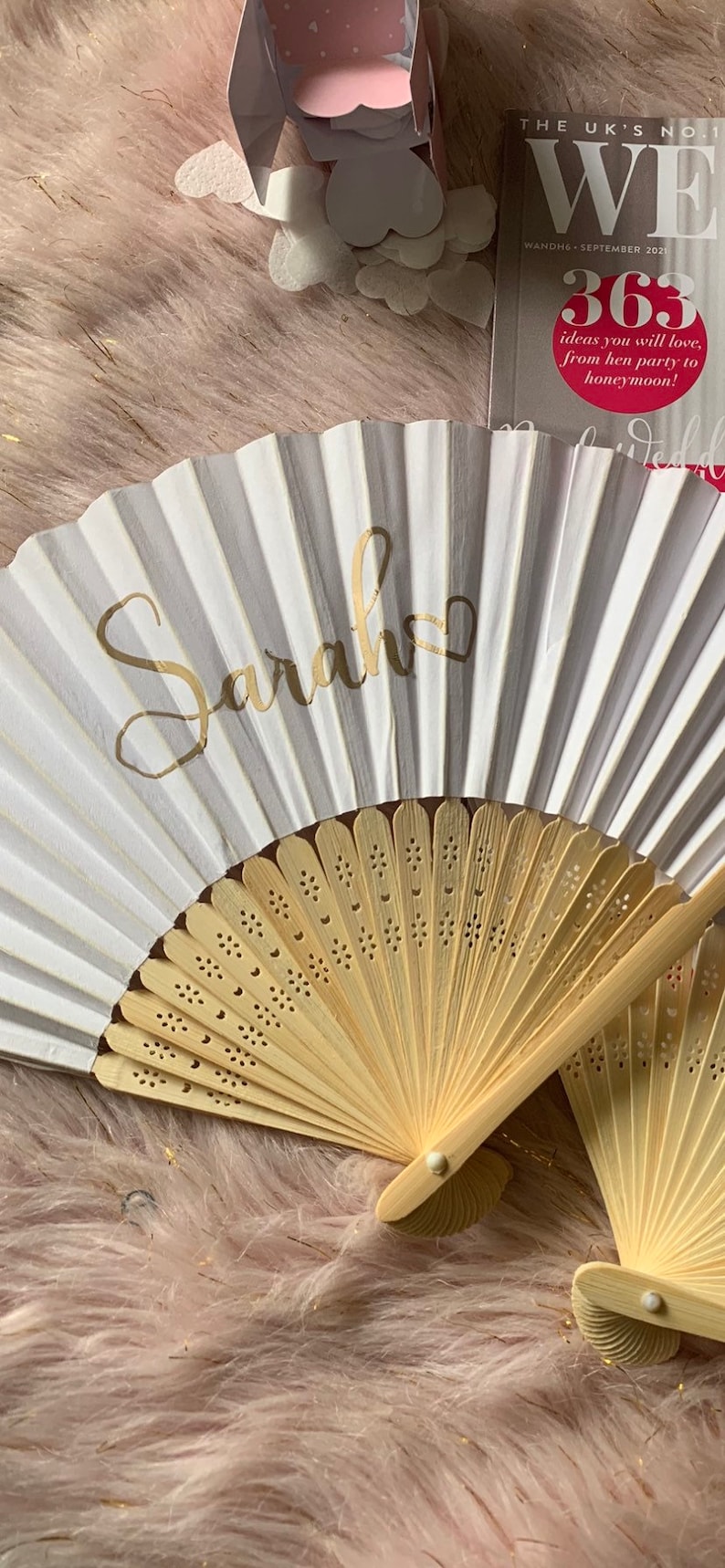 Paper and Bamboo Personalised Hand Fan White Pink Black - Etsy UK