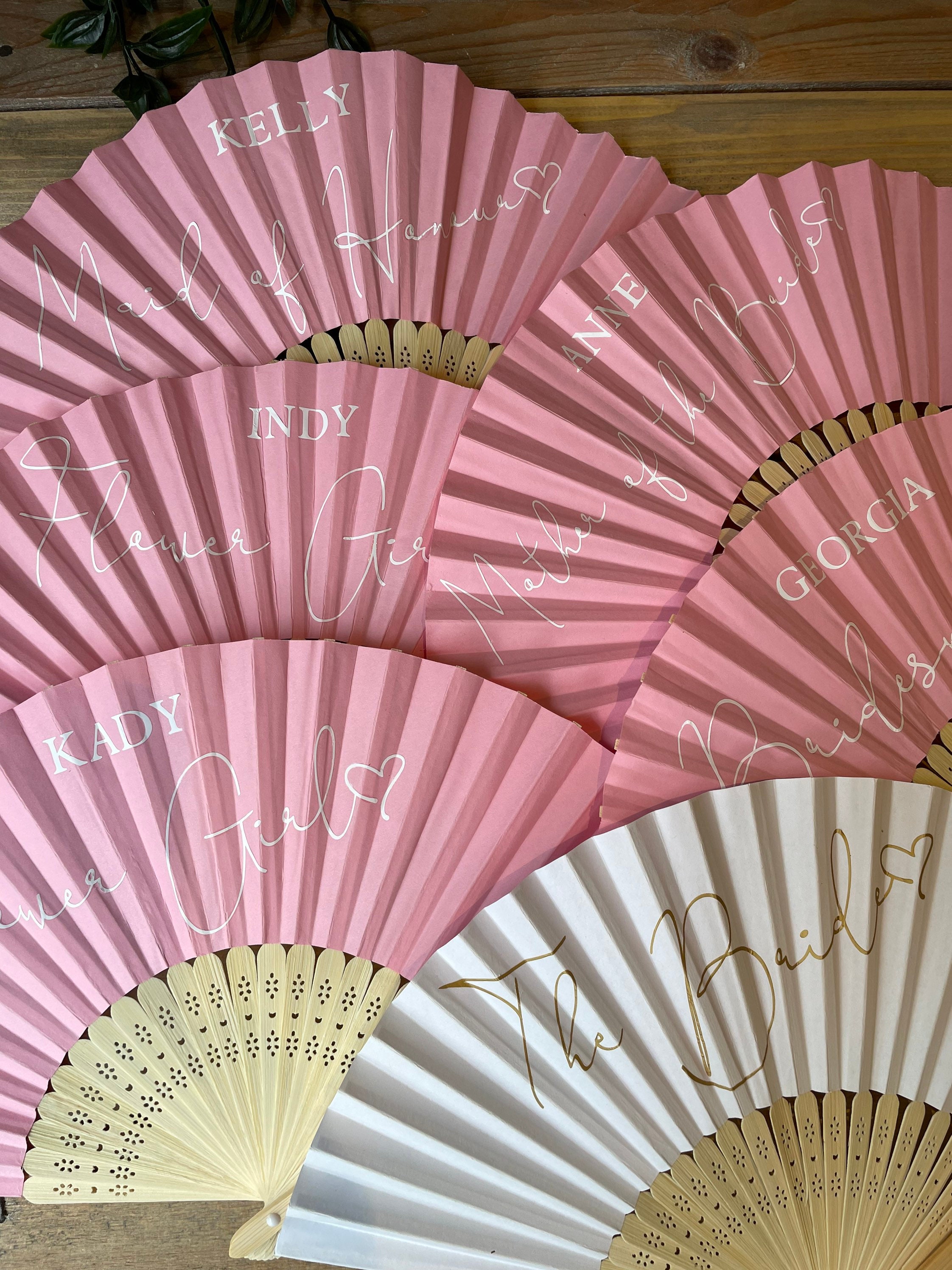 BULK ORDER Paper and Bamboo Personalised Hand Fan White Pink - Etsy UK
