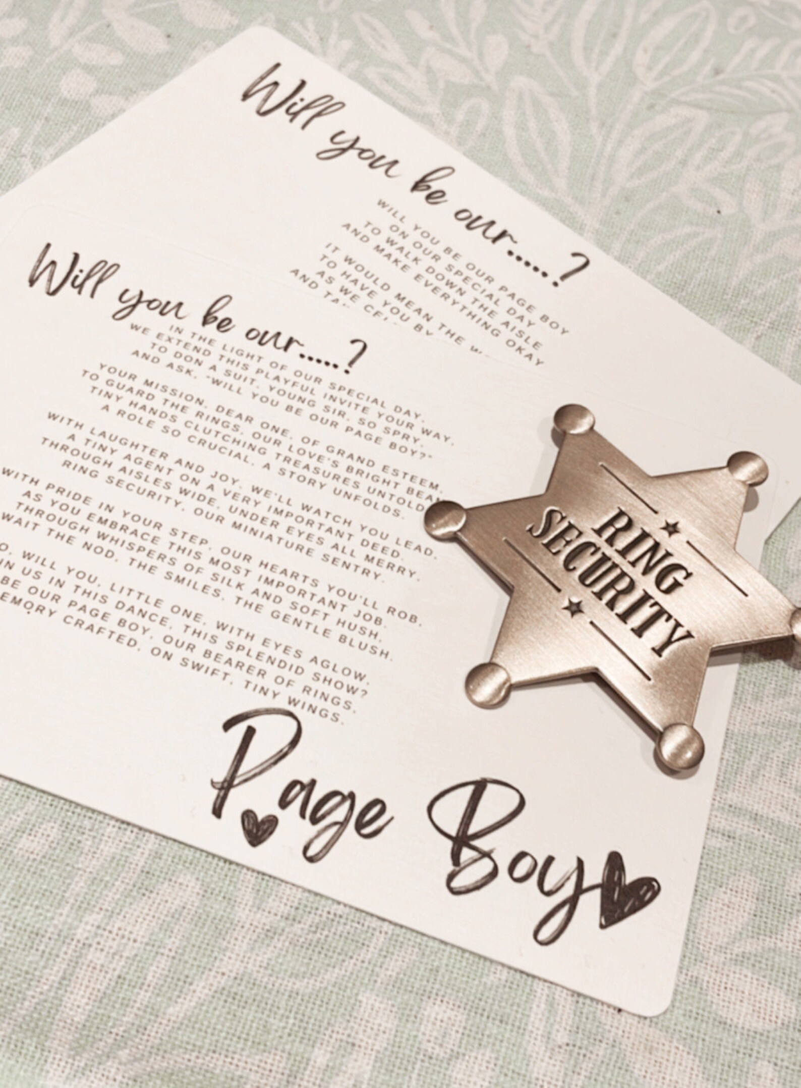 Page Boy Ring Security Proposal Poem With Optional Badge for Gifting ...