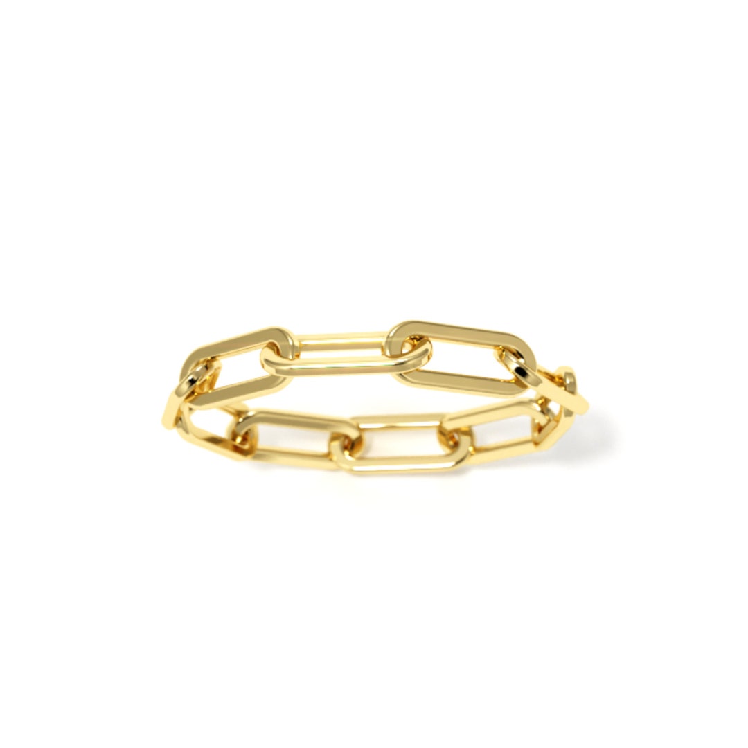 Ava Paper Clip Chain Ring, Dainty Paper Clip Chain Ring, Solid 14k Gold ...