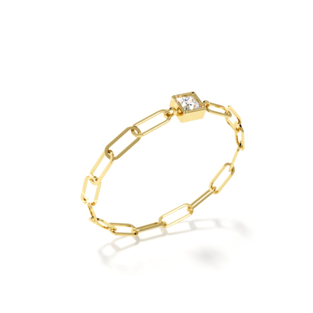Skinny Diamond Paper Clip Ring | Paperclip Gold Ring | Dainty Gemstone ...