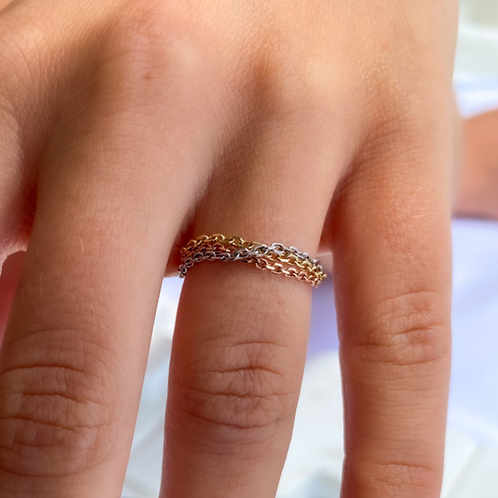 Trio 14K Gold Chain Ring | Thin Chain Ring | Stacking Ring | Solid Gold ...