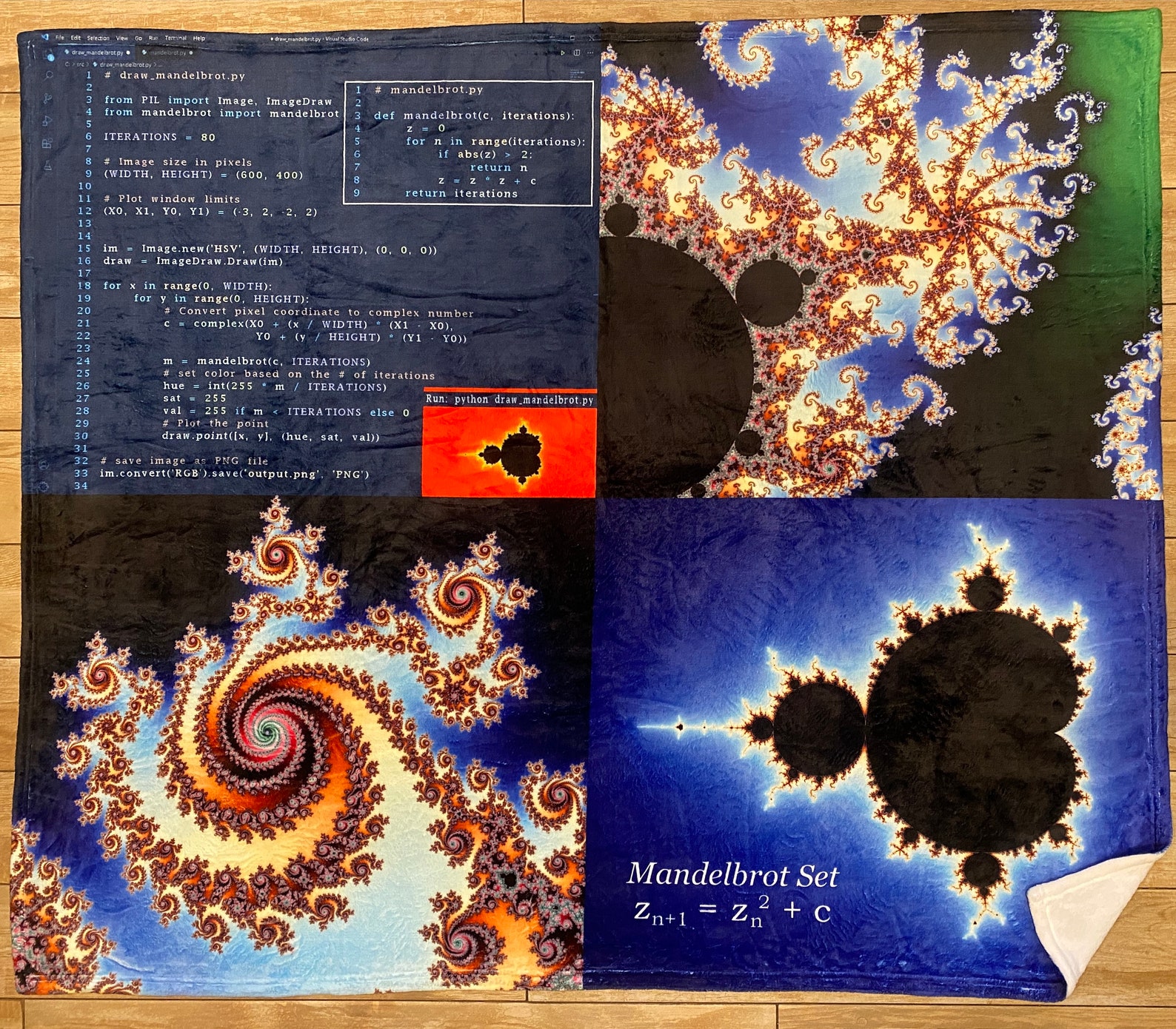 Mandelbrot Set Fractal Blanket With Python Code Etsy 