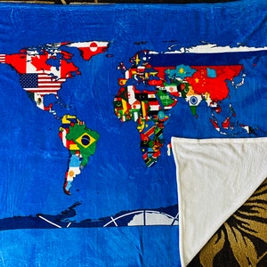 World Map With Country Flags - Throw Blanket - Etsy