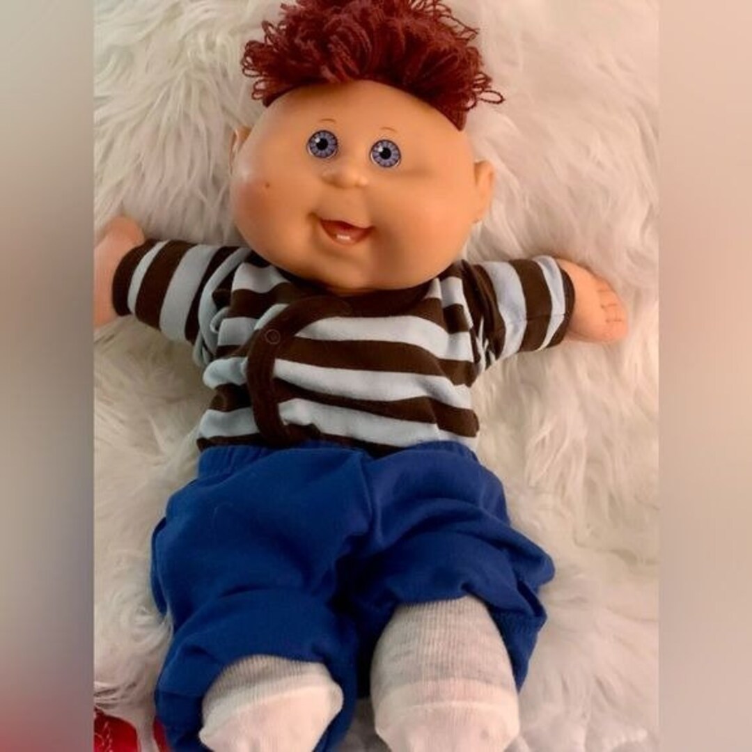 Cabbage Patch Boy Doll Rust Hair Topknot Blue Eyes Teeth Dimple Vintage ...