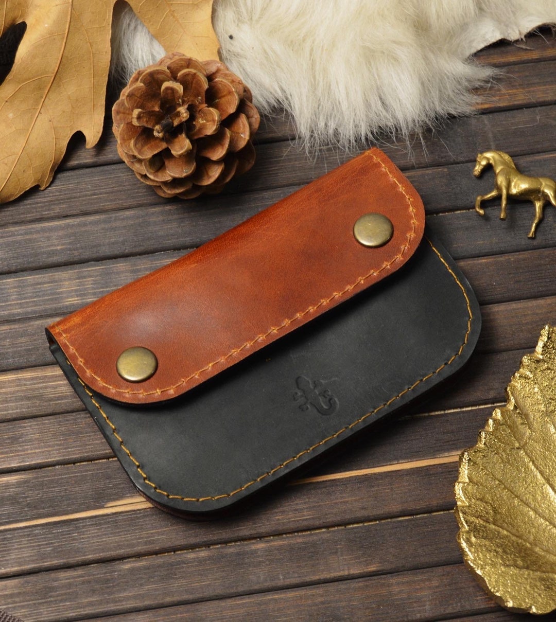 100% Real Leather Key and Card Holder, Handmade Genuine Leather Wallet ...