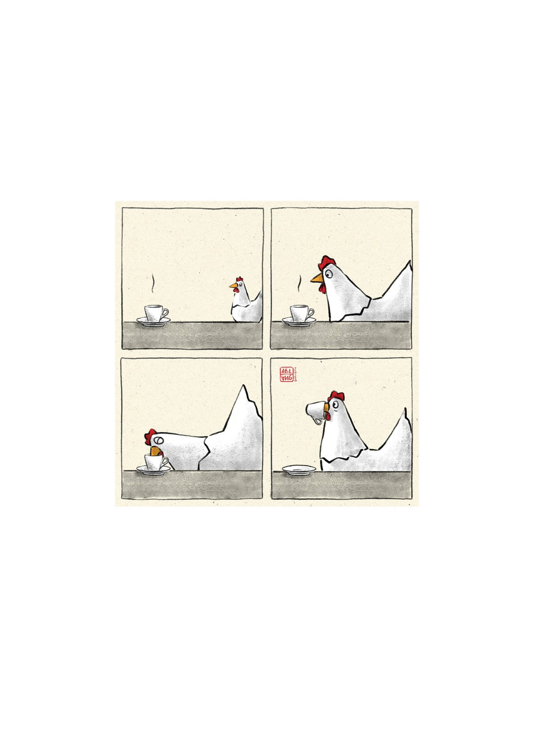 Chicken - Coffee Series, Illustrated by Friederike Ablang. Printed and ...