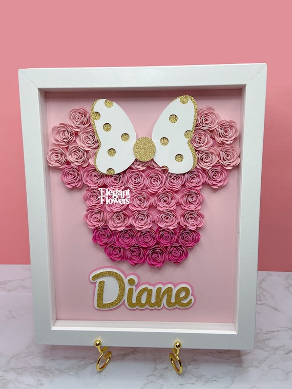 Minnie Mouse Personalized Shadow Box Paper Flower Decor - Etsy