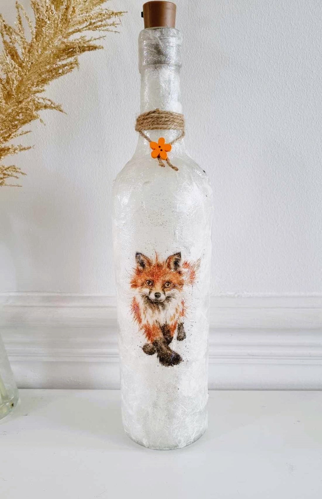 Cute Fox Decoupage Light up Bottle, Light up Wine Bottle, Home Decor ...