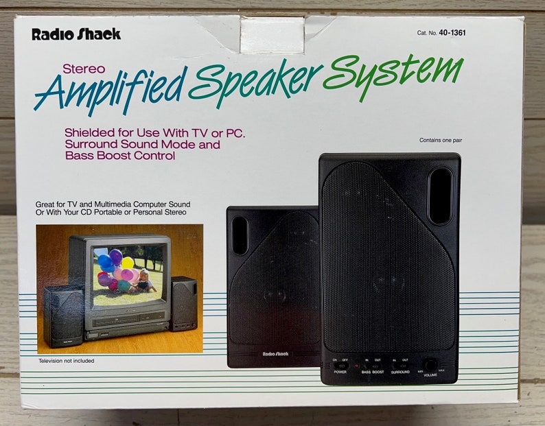 Radio Shack Mini Stereo Amplified Speaker System #40-1361 Original Box ...