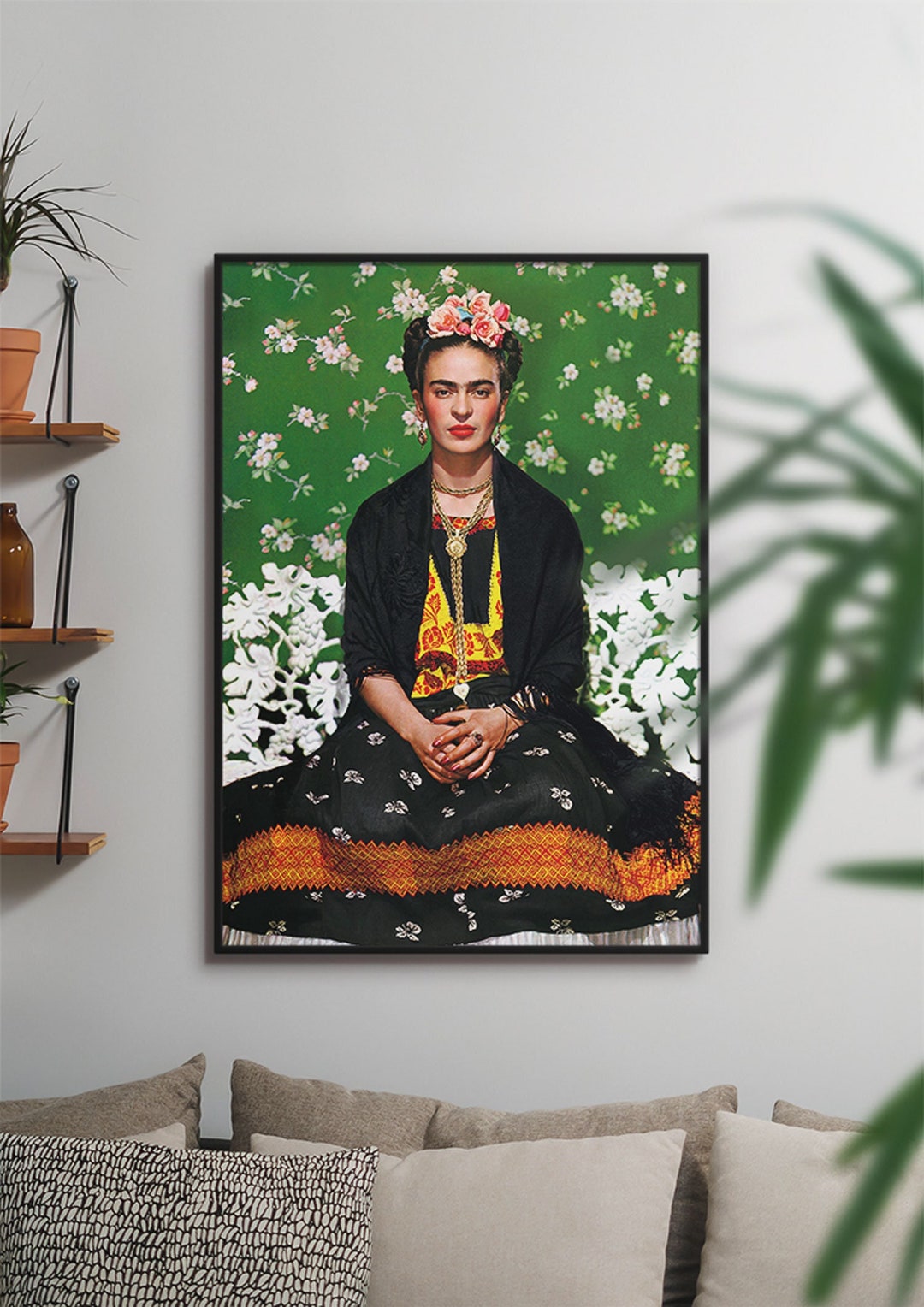 Frida Kahlo Portrait, Frida in Traditional Mexican Dress, Art Poster ...