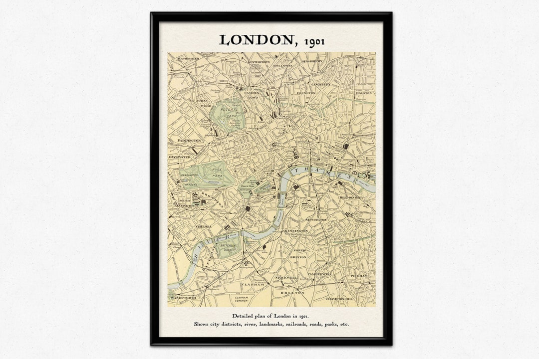 Vintage Map of London in 1901, Vintage Cartographic Map, Reproduction ...