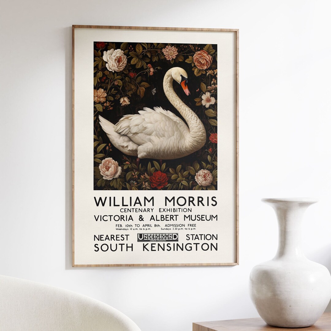 William Morris Swan Print - Vintage Exhibition Poster - Retro Wall Art ...