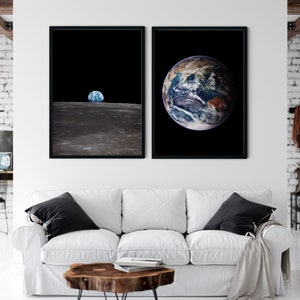 Earth Space Poster Set Nasa Photo Prints, Earthrise Moon Landing Images ...