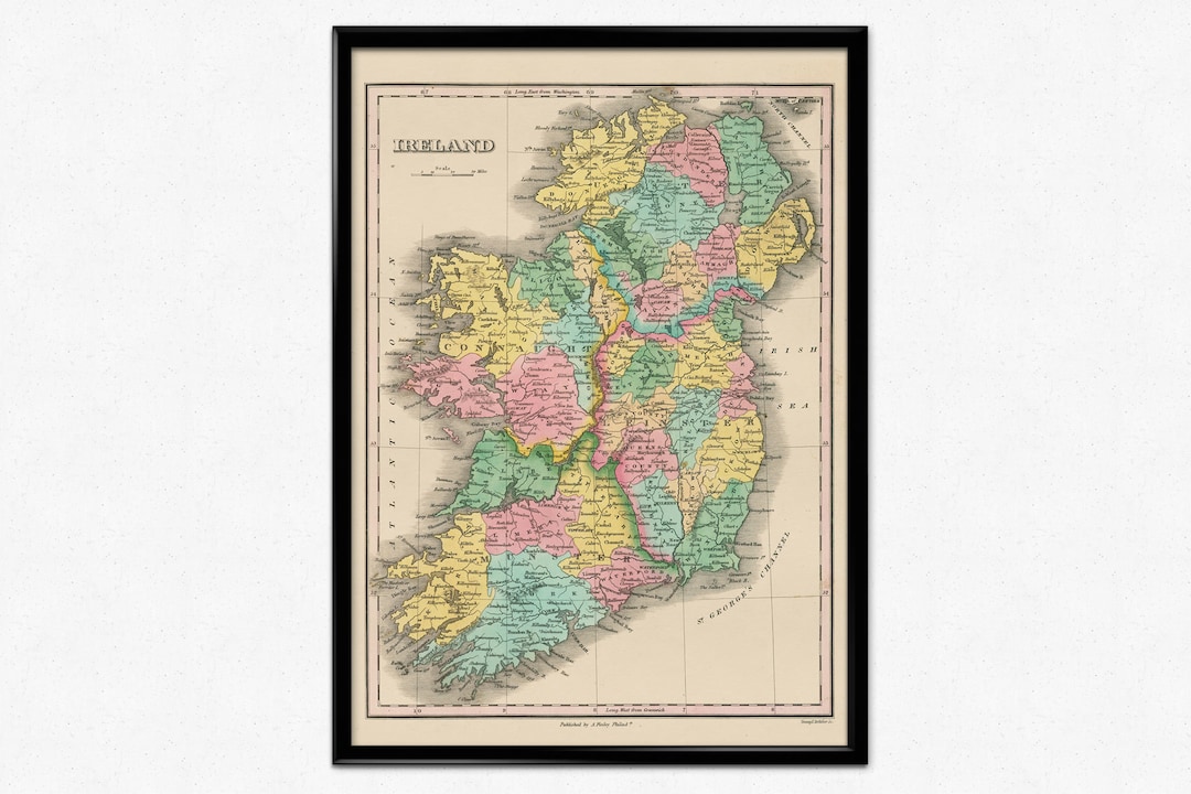 Map of Ireland, High Resolution Reproduction of a Vintage Map From 1827 ...