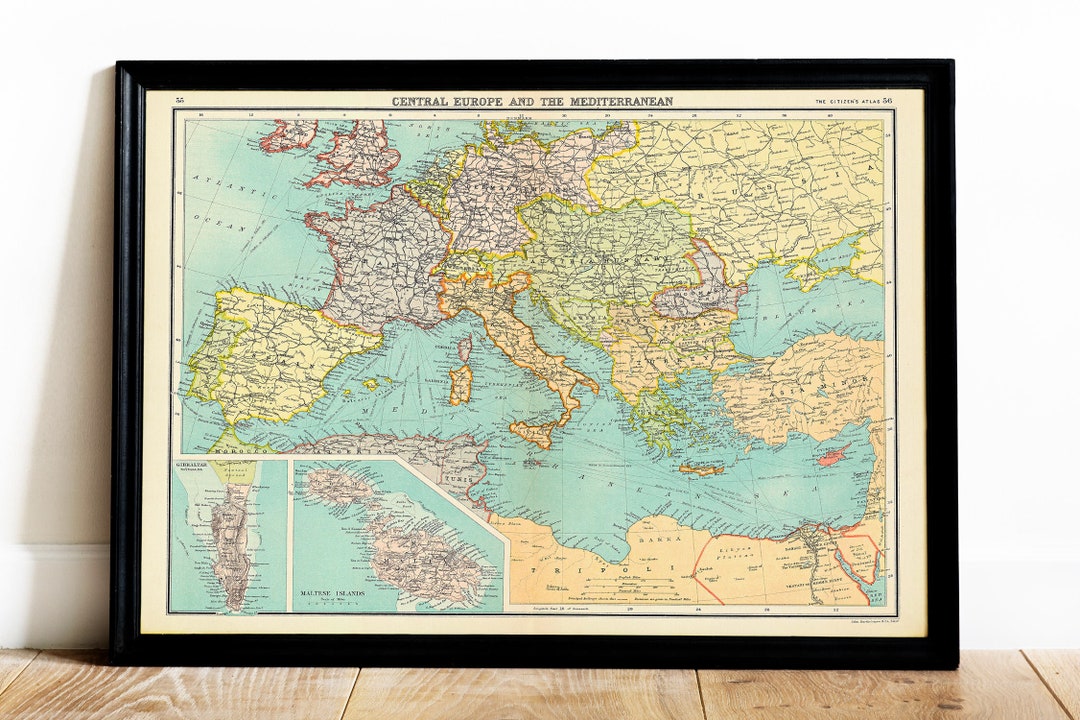 Europe Map Printed Poster, Central Europe Atlas High Resolution ...