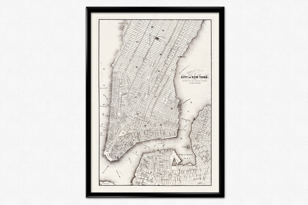 New York Map, Vintage Map of the City of New York, Ca. 1850, Old Map ...
