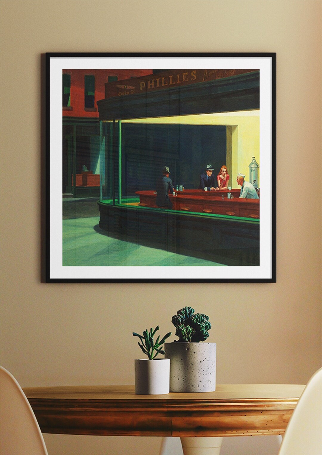 Nighthawks Edward Hopper Square Print Mid Century Modern Wall Art ...