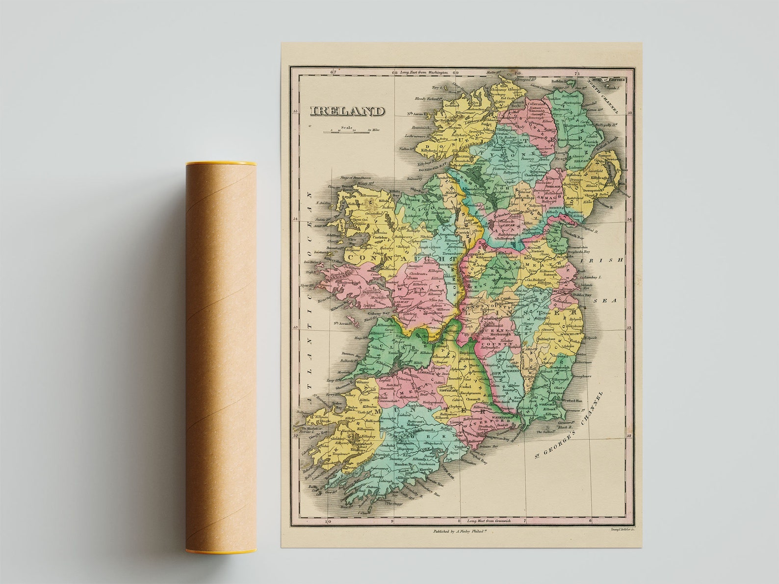 Map of Ireland, High Resolution Reproduction of a Vintage Map From 1827 ...