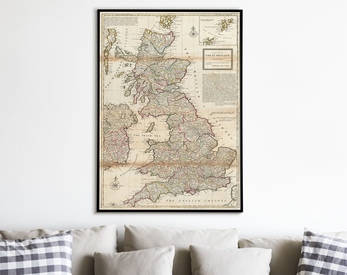 Map of Great Britain High Resolution Reproduction of a | Etsy