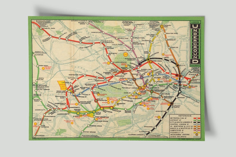 Vintage Map of London, London Underground Railways 1912 , London Print ...
