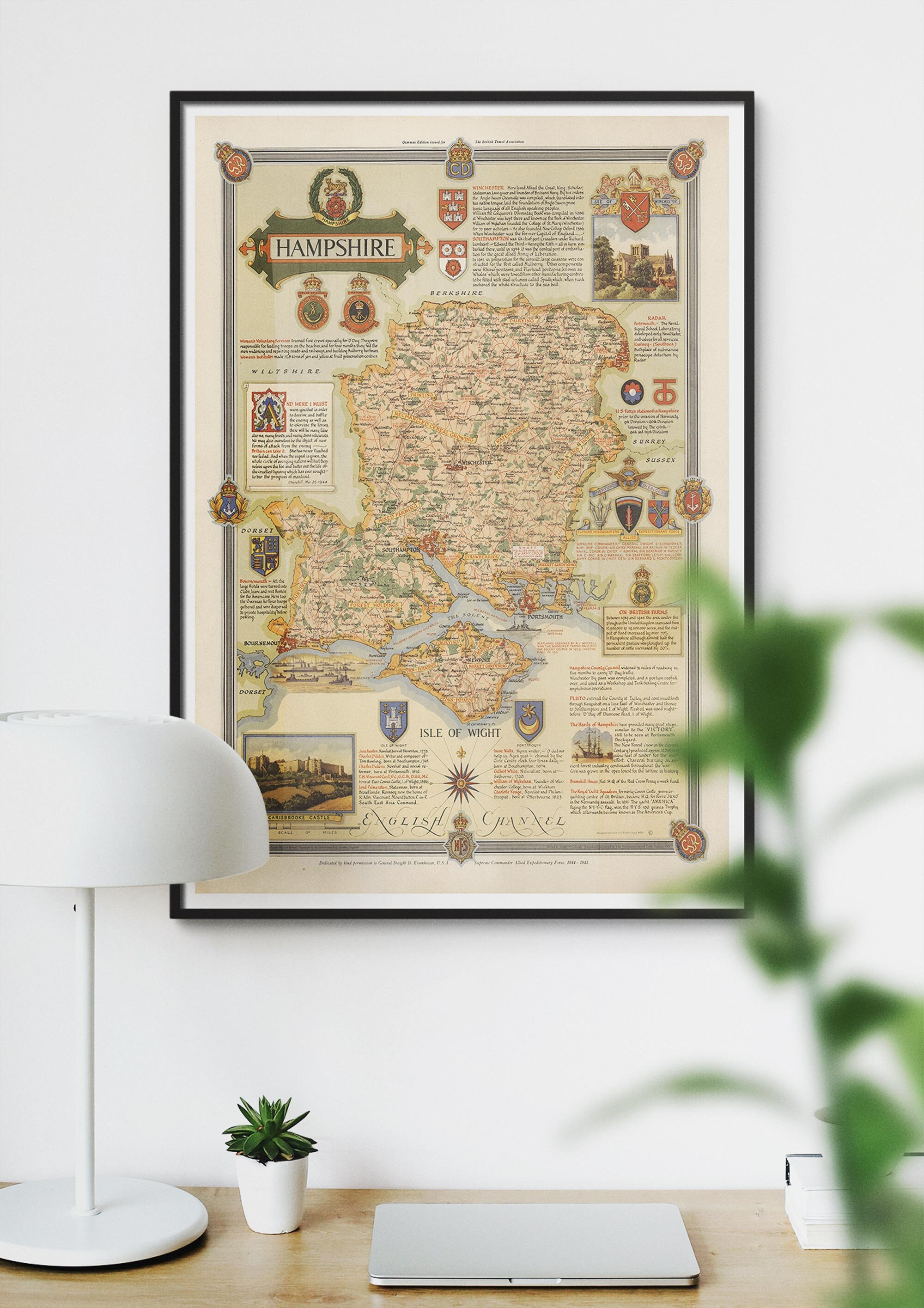 Old Map of Hampshire Vintage Pictorial England Map History of - Etsy