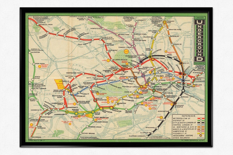 Vintage Map of London, London Underground Railways 1912 , London Print ...