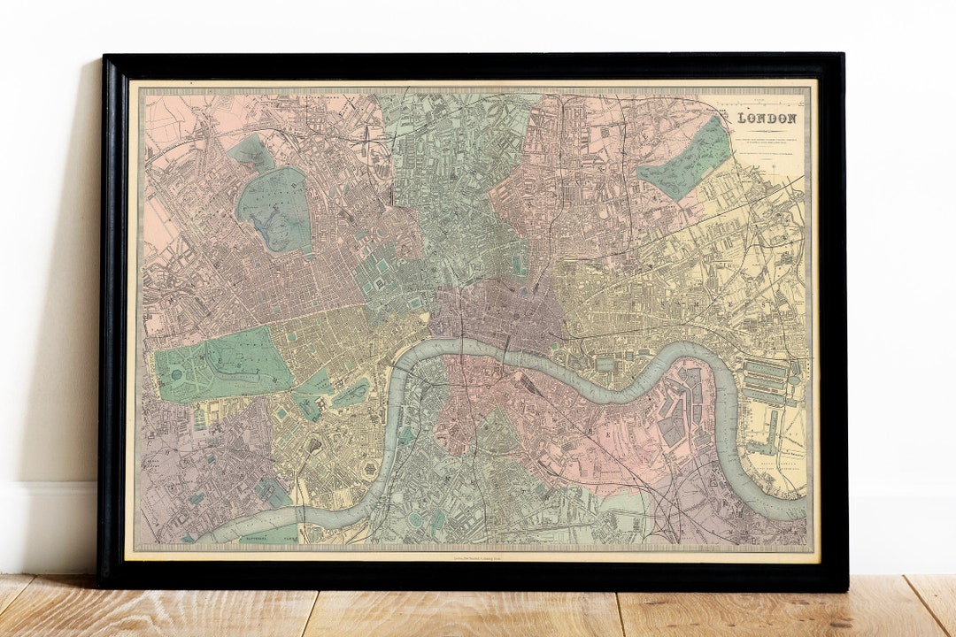 London Map Vintage Print Old England Map Coloured Map of London Streets ...