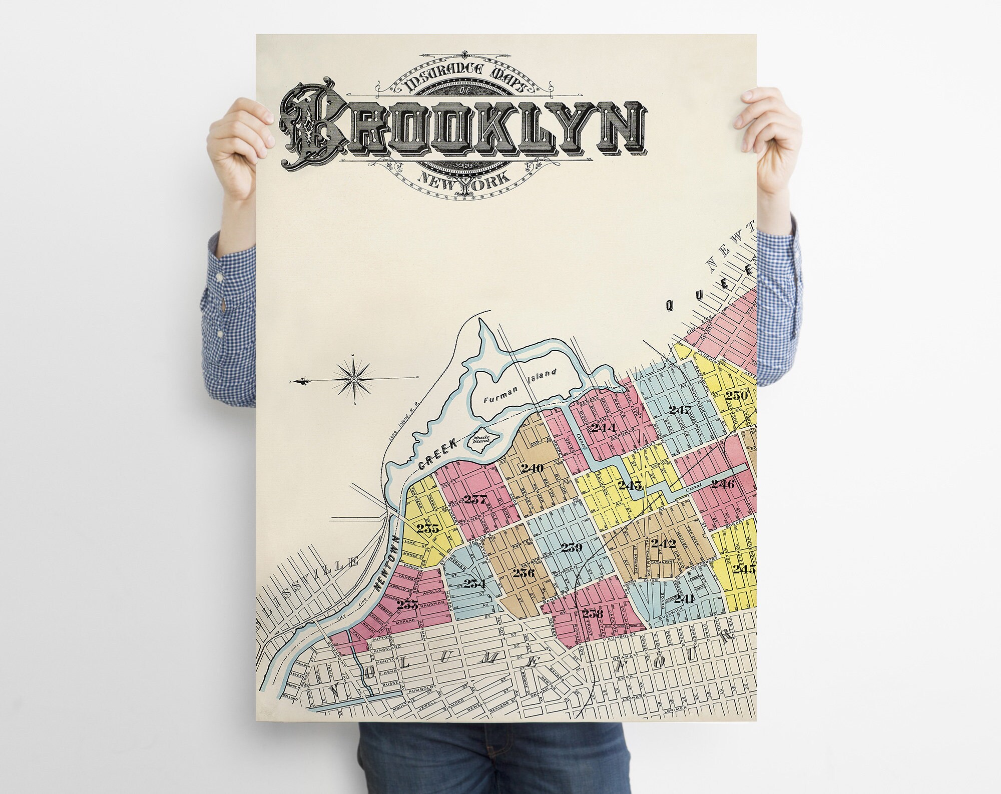 New York Map Vintage Map of Brooklyn ca. 1850 Old Map | Etsy